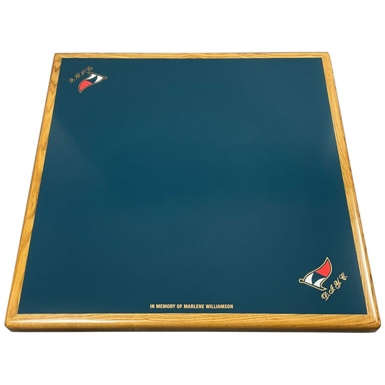 Solid Painted Inlay with Customer Logos and Ash Wood Edge - Table Designs